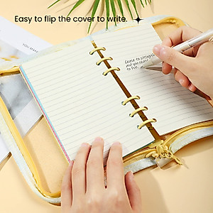 NEWEST A6 Zipper Binder Cover, Yellow Gradient PVC Loose-Leaf Notebook Planner Shell Protector, Sparkle Transparent Refillable 6-Ring Budget Cute Binder Folder for Cash Envelopes System