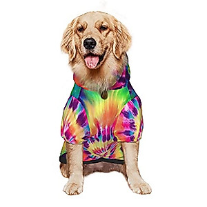 Large Dog Hoodie Rainbow-Spin-Tie-Dye Pet Clothes Sweater with Hat Soft Cat Outfit Coat Xx-Large