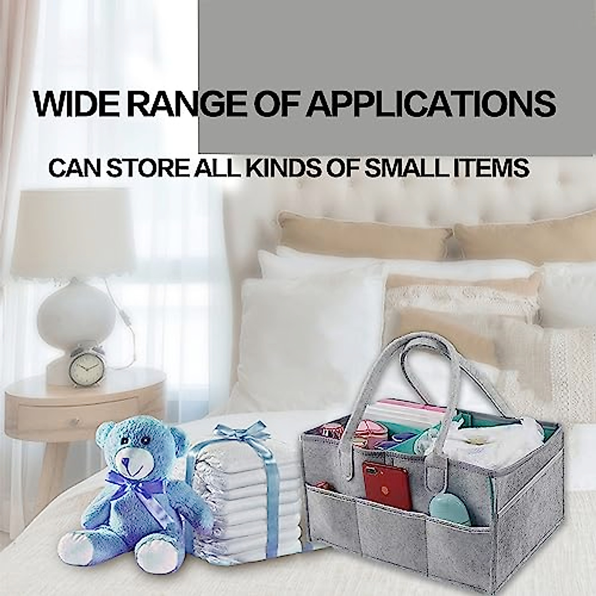 Baby Diaper Caddy Organize,Nursery Basket Set,Boys Girls Nursery Storage Bin,Large Nursery Holder Tote with Removable Compartments,Car Organizer for Diapers and Baby Wipes Newborn Essentials (Gray)