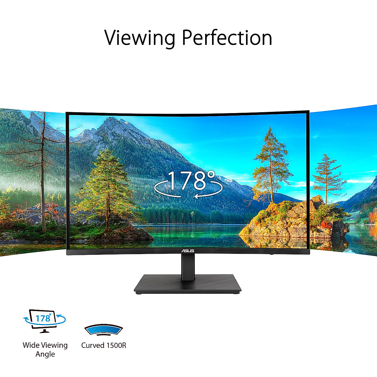 ASUS 27” 1080P Curved Monitor (VA27VQSE) - Full HD, 75Hz, 1ms, Adaptive-Sync/FreeSync, Low Blue Light, Flicker Free, VESA Mountable, Frameless, HDMI, DisplayPort, HDR-10, Height Adjustable,Black