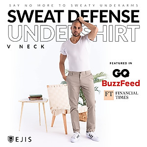Ejis Sweat Defense Undershirt | V Neck (3-Pack) | Underarm Sweat Proof Micro Modal (Medium, White)