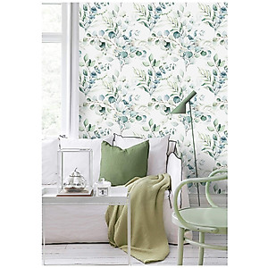 HAOKHOME Peel and Stick Wallpaper Boho Green/White Eucalyptus Leaf Floral Wall Mural Home Nursery Decor Renter Friendly Wallpaper 17.7in x 78.7in