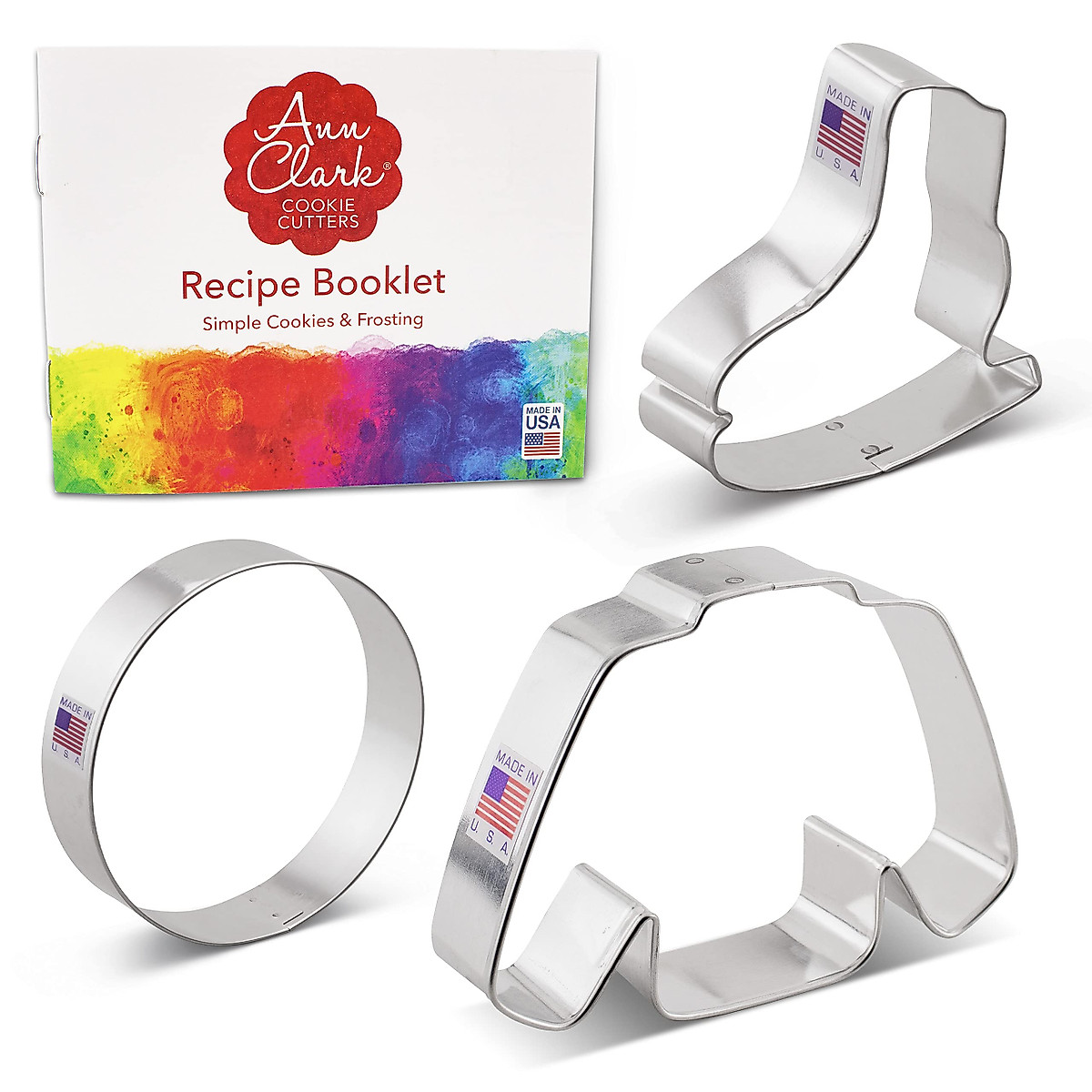 Ice Hockey Cookie Cutters 3-Pc. Set Made in the USA by Ann Clark, Jersey, Skate, Puck