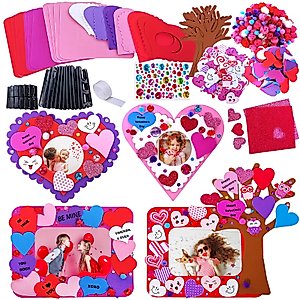 Winlyn 12 Sets Heart Picture Frames Decorations Valentine Crafts Kits DIY Heart Frames Art Sets Smile Hearts Foam Valentine Stickers for Kids Valentine's Day Party Classroom Activities Gift Exchange