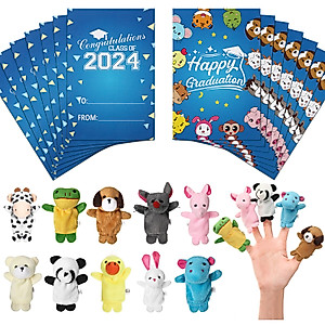 Zhanmai 40 Pcs Kindergarten Graduation Gifts Bulk Animal Finger Puppet Toy with Gift Graduation Card, Preschool Graduation Classroom Exchange Gifts, Graduation Party Favors for Kids