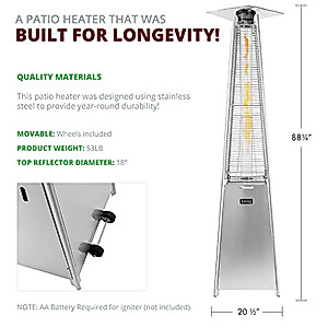 Kinger Home 46000 BTU Outdoor Propane Patio Heater with Wheels, 88 Inch Tall, Commercial & Residential