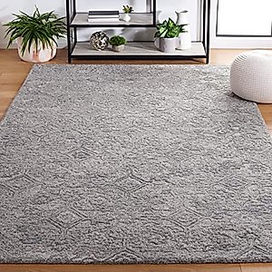 SAFAVIEH Metro Collection Accent Rug - 4' x 6', Grey, Handmade Floral Wool, Ideal for High Traffic Areas in Entryway, Living Room, Bedroom (MET883F)