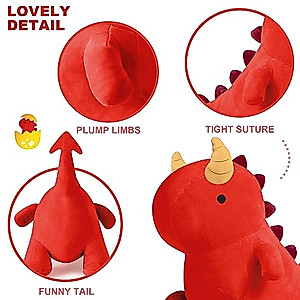 Ditucu Cute Dinosaur Dragon Stuffed Animals Toys Halloween Plush Dolls Soft Dino Plushie Birthday Gifts for Kids Girls Boys Red 12 inch