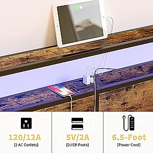 HAUSOURCE Queen Bed Frame with Storage Headboard and 4 Drawers LED Lights Metal Platform Non-Slip Without Noise Mattress Foundation Strong Metal Slats Support No Box Spring Needed