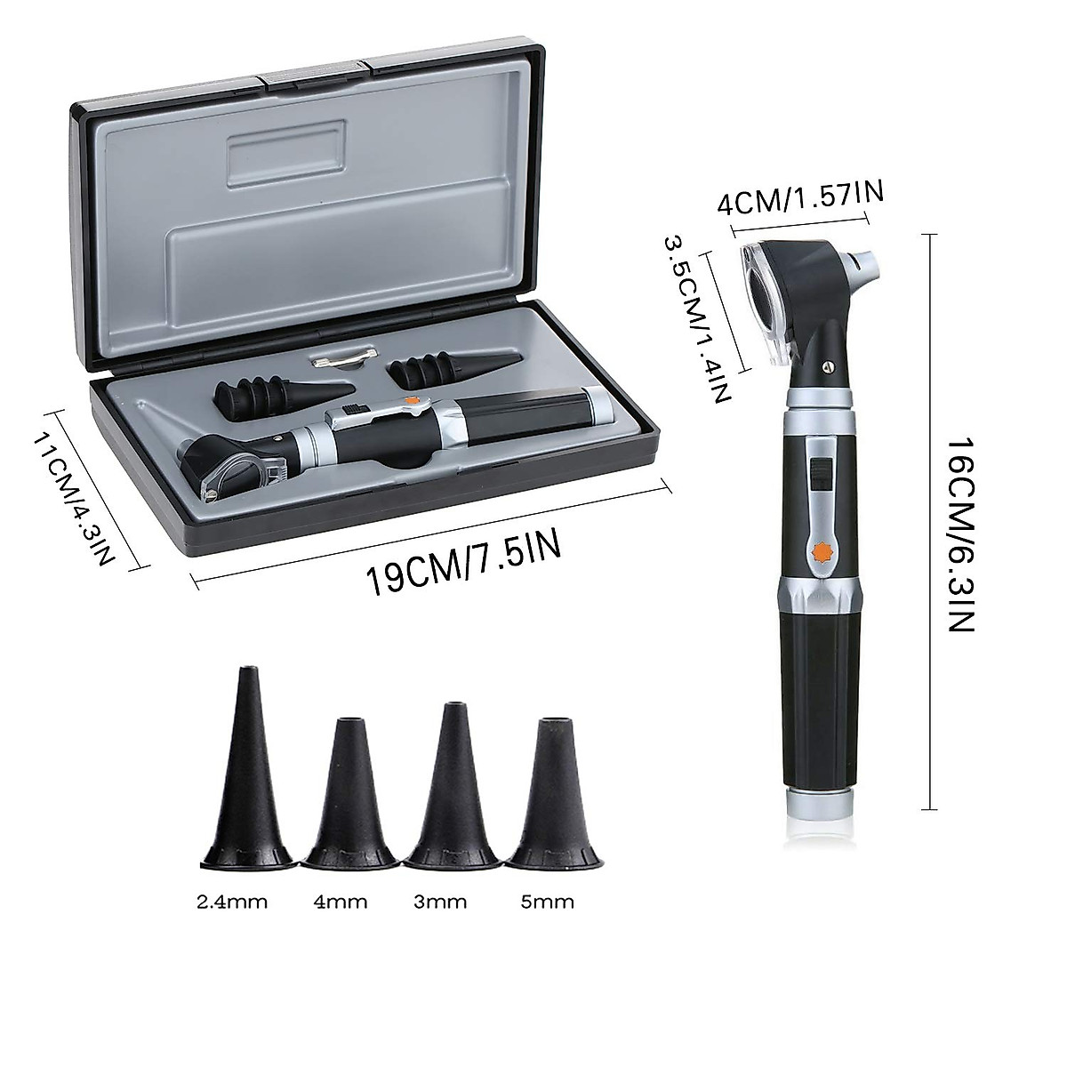 Otoscope Kit,Professional Diagnostic Ear Care Tool with 3.0V LED Bulb, 3X Magnification, 4 Speculum Tips Size - for Children, Adults, Pets, etc.