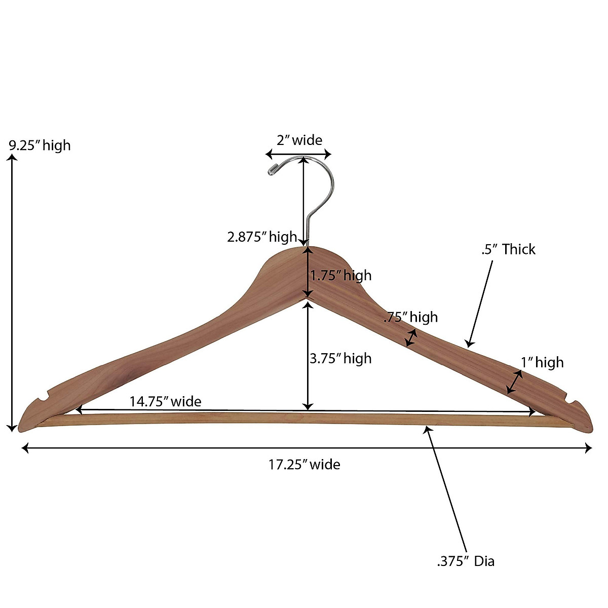 Household Essentials 26140 CedarFresh Red Cedar Wood Clothes Hangers with Fixed Bar and Swivel Hook - Set of 4