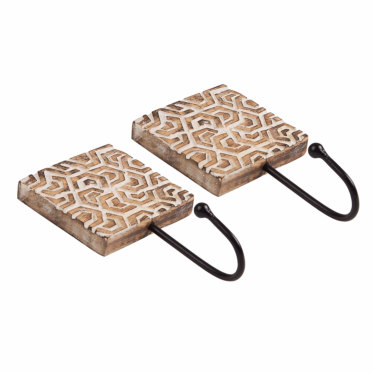 Set of 2 Decorative Wooden & Cast Iron Vintage Rustic Coat Hanger Wall Mounted Jacket Robe Towel Door Hook Rack Holder Rail For Hallway Living Room Entryway Bathroom Bedroom Home Decor Accents