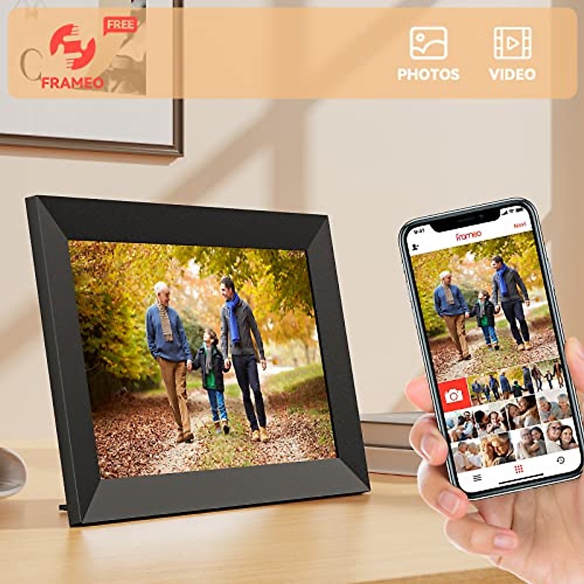 Digital Photo Frame, AUZNCU 10.1“ WiFi Digital Picture Frame with Built-in 16GB Memory,Auto-Rotate Portrait and Landscape,HD IPS Touch Screen, Share Photo and Video Instantly via Frameo App
