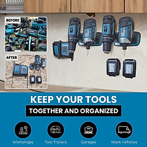 COMMANDER TOOL & GARAGE ORGANIZATION - 10 Pack Tool Holders/Wall Mounts/Hanger Clips Tool Organizer for Garage, Workshop & Shelves, Tool Storage Holder Compatible with Makita 18v LXT & 36v LXT Tools
