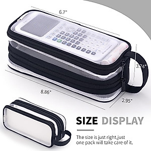 ANGOOBABY Large Grid Mesh Pencil Case 2 Compartment Pen Bag Clear Handheld Multifunction Pencil Pouch Transparent Makeup Bag for Teen Student College Business Travel Office Adult - Black