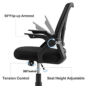 VECELO Mid-Back Swivel Ergonomic Office Chair with Adjustable Arms, Mesh Lumbar Support for Computer Task Work, Black