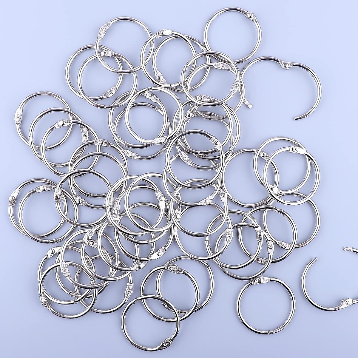 AKONEGE 0.75 Inch Loose Leaf Binder Rings, Small Office Book Rings, Nickel Plated Steel Binder Rings, Keychain Key Rings, Metal Book Rings, Silver, for School, Home, Office (50-Pack)