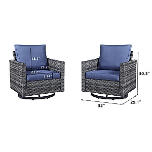 HUMMUH 3-Piece Patio Swivel Chairs,PE Wicker Outdoor Rocking Chairs Bistro Set with Side Table Porch Balcony Furniture with Cushions