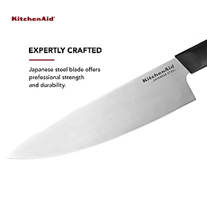 KitchenAid Classic Chef Knife with Custom-Fit Blade Cover, 8-inch, Sharp Kitchen Knife, High-Carbon Japanese Stainless Steel Blade Blade, Black
