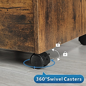 Kavonty File Cabinet, Mobile Office Cabinet with 2 Small Fabric Drawers and 1 Large Drawer,for A4, Letter Size, Hanging File Folders, Rustic Brown and Black