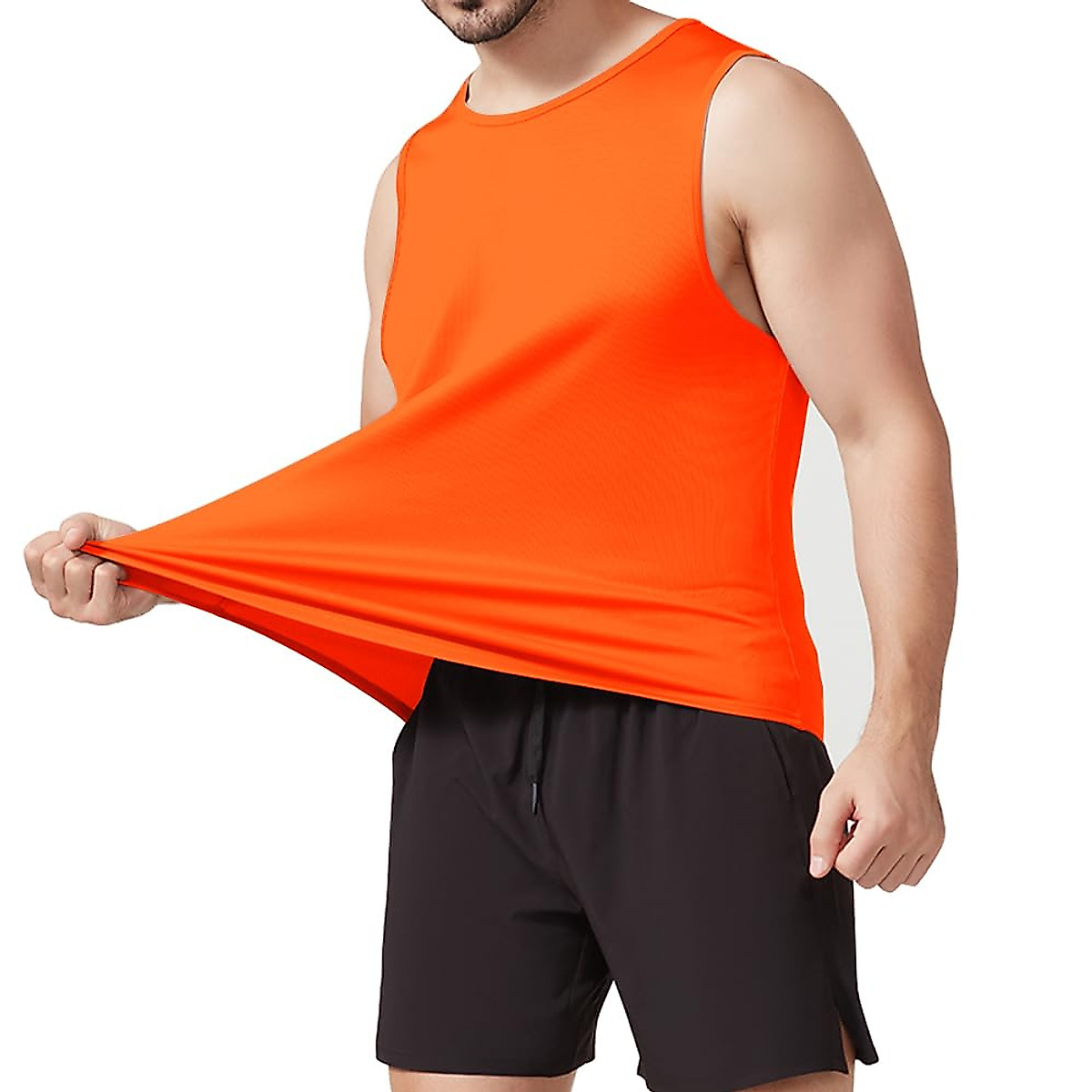 meioro Men's Mesh Tank Top Orange Shirt Quick Dry Sleeveless Shirts Fitting Muscle Tank Tops Sport Round Neck T-Shirt