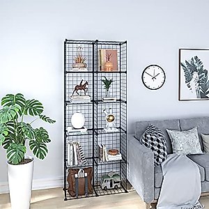 Dttwacoyh Bookcase Cube Modular Storage Shelves, Modern Simple Combination Bookshelf,Multi-Use DIY Wire Grids Folding Storage Organizer for Books, Toys, Clothes, Tools,Black,Double Row 5 Floors