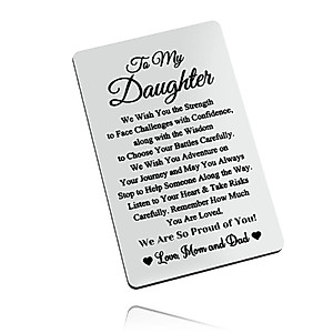 Daughter Inspirational Engraved Wallet Insert Card Gifts To My Daughter Wallet Card Inserts with Encouragement Quotes Birthday Wedding Christmas Graduation Daughter Gift from Mom Dad, Sliver, S