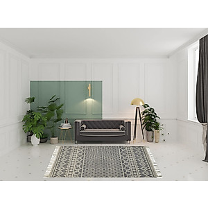 8' X 10' Gray and Ivory Wool Geometric Hand Woven Area Rug with Fringe