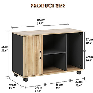 soges Mobile Lateral File Cabinet, Office Filing Cabinet,Rolling Storage Cabinet, Printer Stand with Open Storage Shelves and Wheels, CXWL-LR01BB