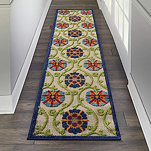 Nourison Aloha Indoor/Outdoor Blue/Multicolor 2'3" x 8' Area -Rug, Easy -Cleaning, Non Shedding, Bed Room, Living Room, Dining Room, Deck, Backyard, Patio (2x8)