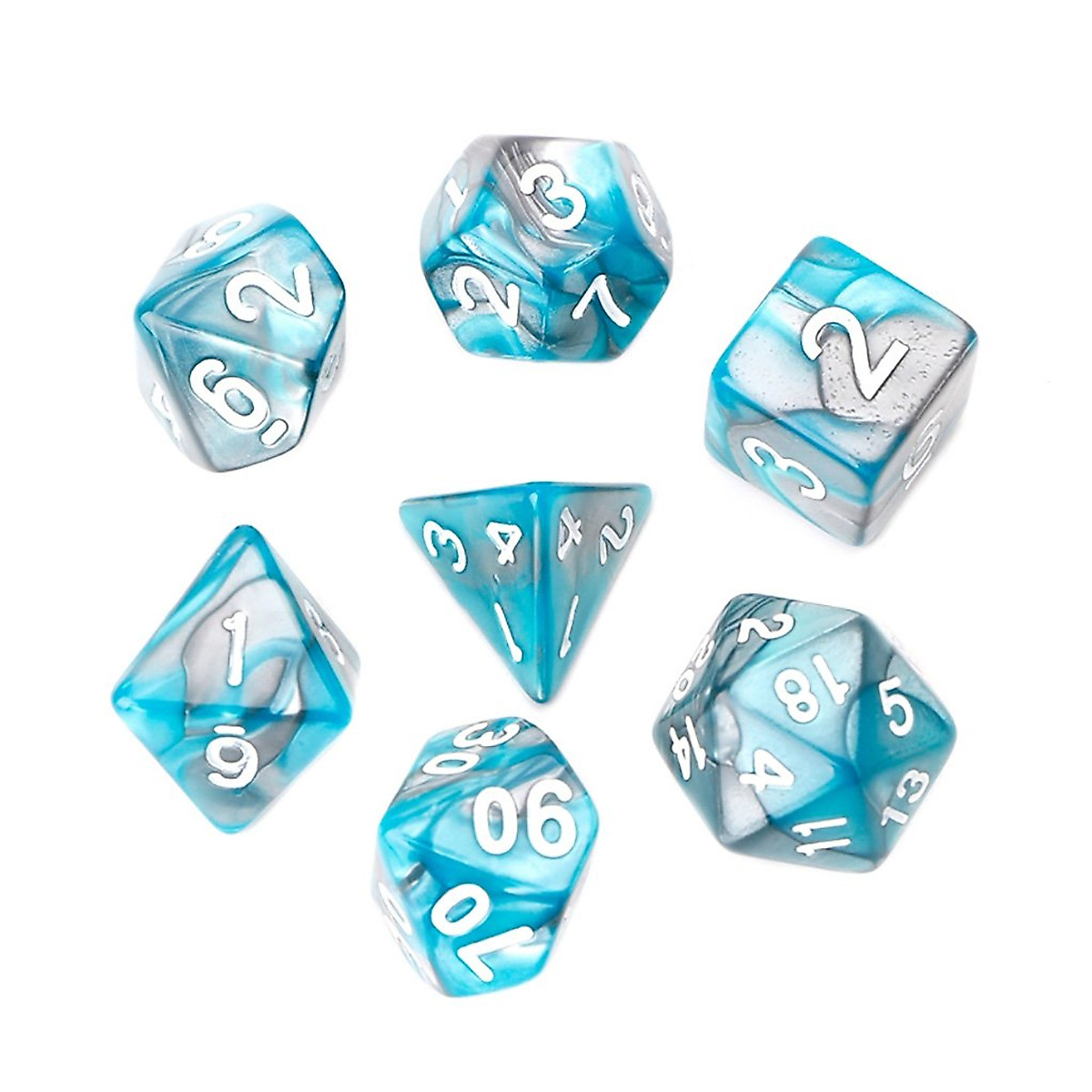 OTGO 7pcs/Set D4-D20 Portable Acrylic Polyhedral Dice Table Gaming Dice Set(Sky Blue)