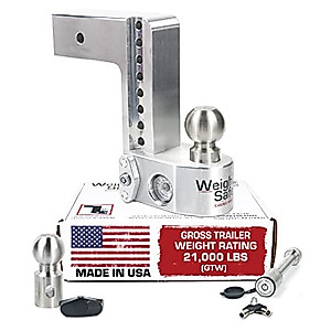 Weigh Safe Adjustable Trailer Hitch Ball Mount - 8" Drop Hitch for 3" Receiver w/ 2 pc Keyed Alike Lock Set, Premium Aluminum Trailer Tow Hitch w/ Built in Weight Scale for Anti Sway, 21,000 lbs GTW