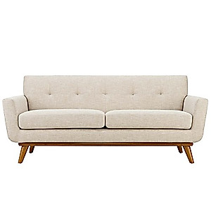 Modway Engage Mid-Century Modern Upholstered Fabric Loveseat in Beige