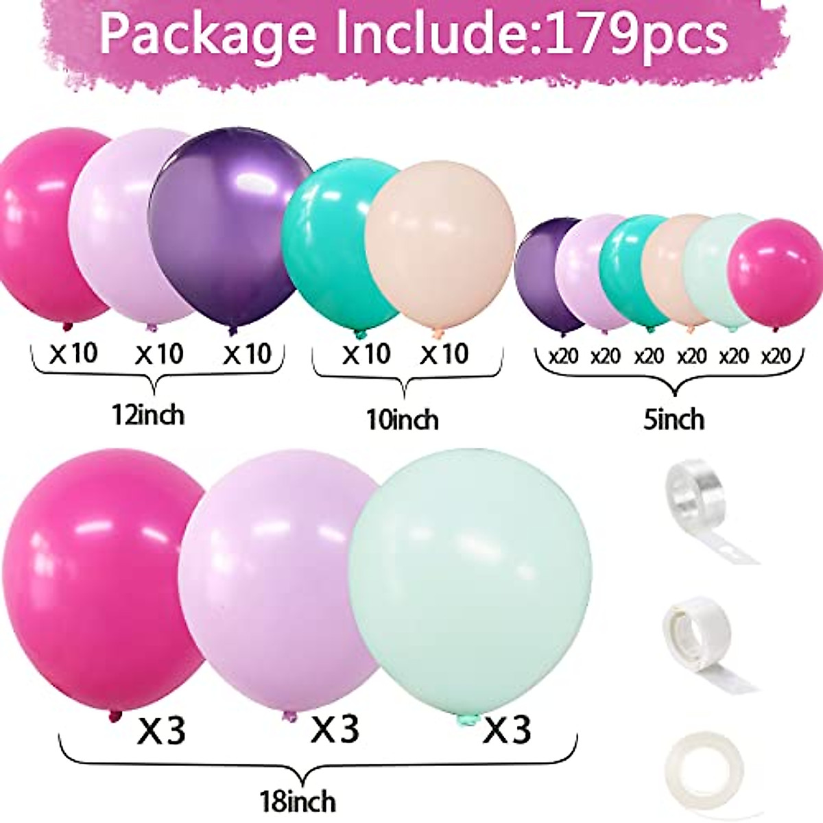 Captank Purple Pink Balloon Garland - Tiffany Blue Macaron Green Orange Balloons 179Pcs Latex Thick Pastel Red Lilac Balloons Arch Kit For Birthday Baby Shower Anniversary Bridal Wedding Engagement