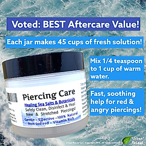 Urban ReLeaf Piercing Care - Healing Sea Salt & Botanical Aftercare - Safely Clean & Heal New & Stretched Piercings - 1 (3 Ounce)