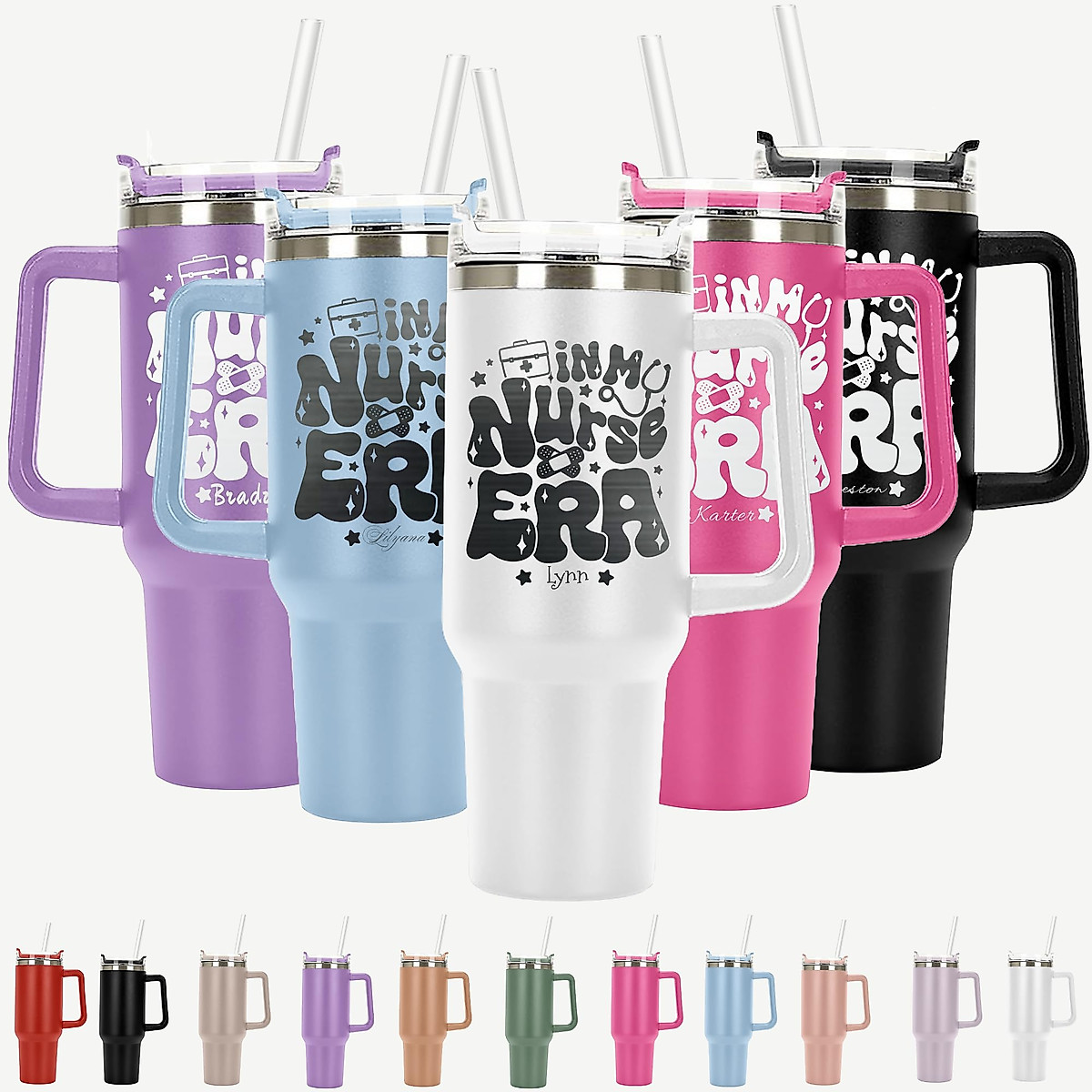 LifGif In My Nurse Era Personalized Laser Engraved 40 oz Large Tumbler with Handle, Nurse Gifts for Birthday, Appreciation Week, Nursing School Graduation for Nurses, Nurse Practitioner Gifts
