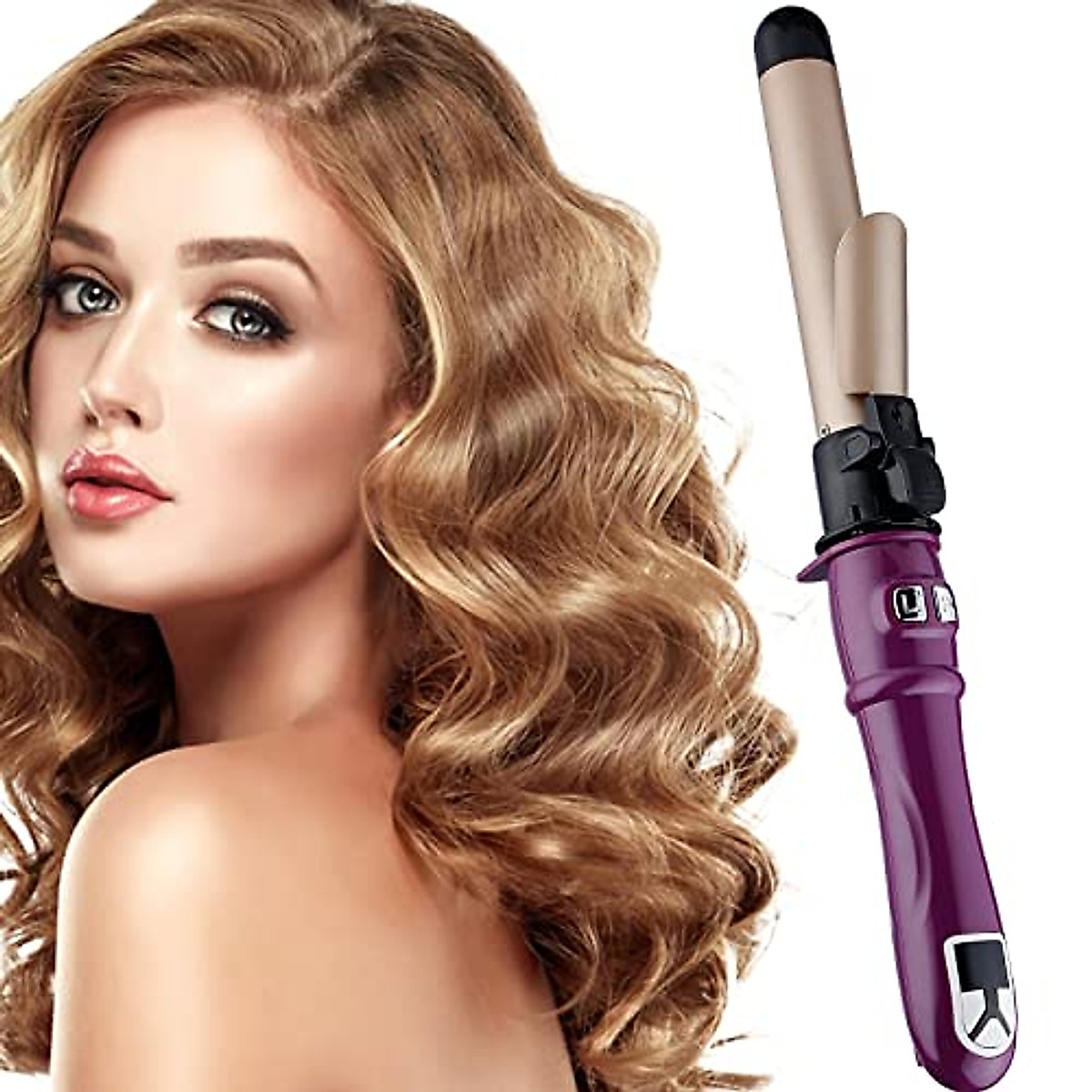 Automatic Curling Iron Automatic Curling Wand for Hair Styling Auto Hair Curler Automatic Hair Curling Wand Self Rotating Curling Iron (1.1inch Curl/28mm, Purple)