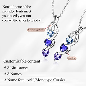 Seecoco Personalized 3 Simulated Birthstone Necklace for Women Engraved 3 Name Custom Mothers Necklaces Customized Family Pendant Necklace Jewelry Gifts For Mom Grandma Wife