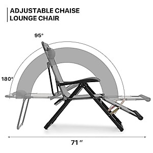 MoNiBloom Lounge Chair Adjustable Patio Chair Steel Frame Outdoor Furniture Recliner Folding Lounge Camping Chair with Headrest for Pool Side Yard Beach, 330lbs Capacity