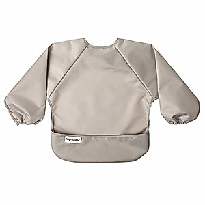 Tiny Twinkle Mess Proof Baby Bib, 2 Pack Long Sleeve Bib Outfit, Waterproof Bibs for Toddlers, Machine Washable, Tug Proof (Grey Indigo, Small 6-24 Months)