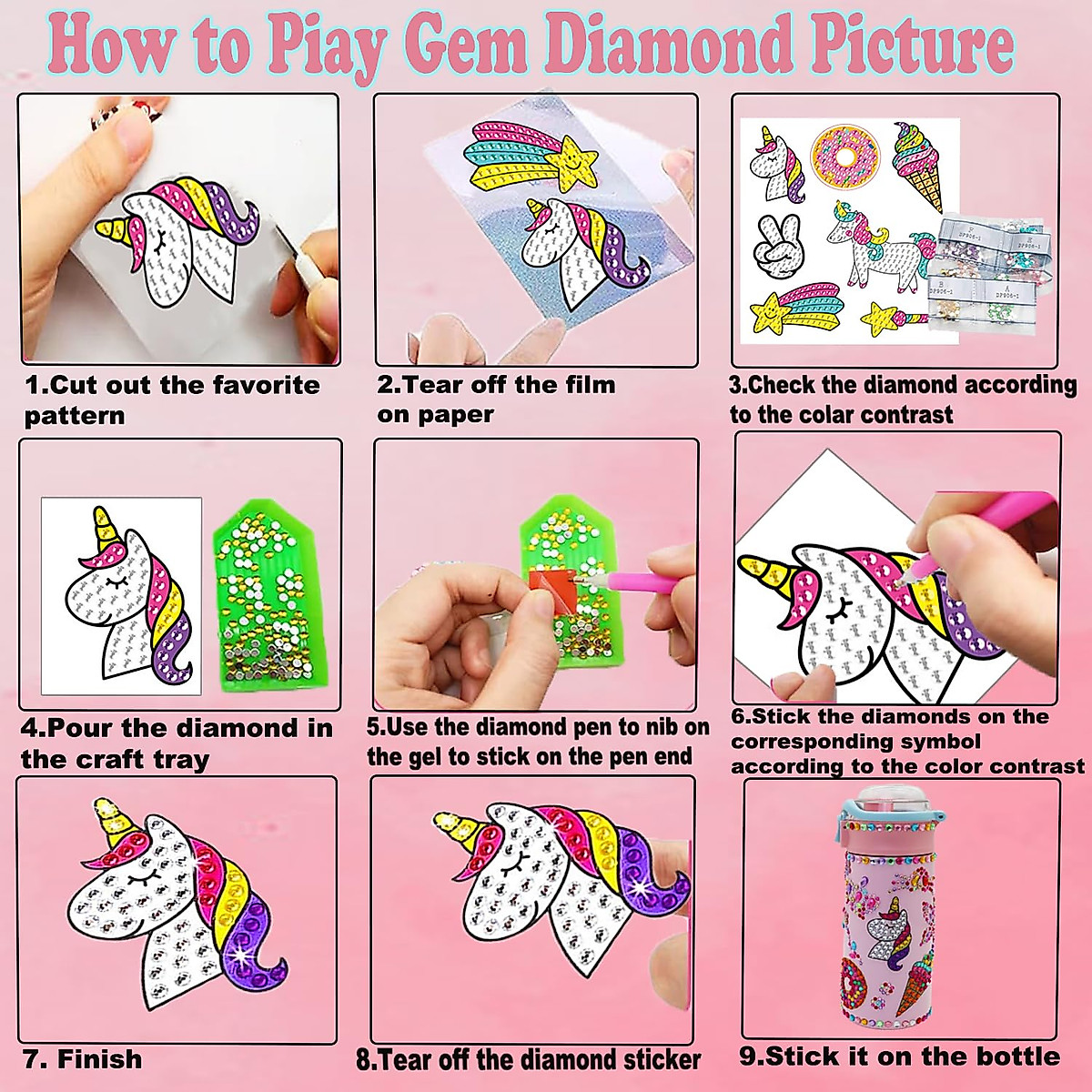 Huastyle Decorate Your Own Cute Water Bottle for Girls, Crafts for Girls Ages 6-8 8-12, Arts and Crafts for Kids 5 6 7 8 9 10 11 12 Year Old Birthday Christmas Gift