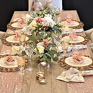 MAONAME 14" Antique Gold Charger Plates with Embossed Rims, Set of 6, Plastic Plate Chargers for Dinner Plates, Table Setting