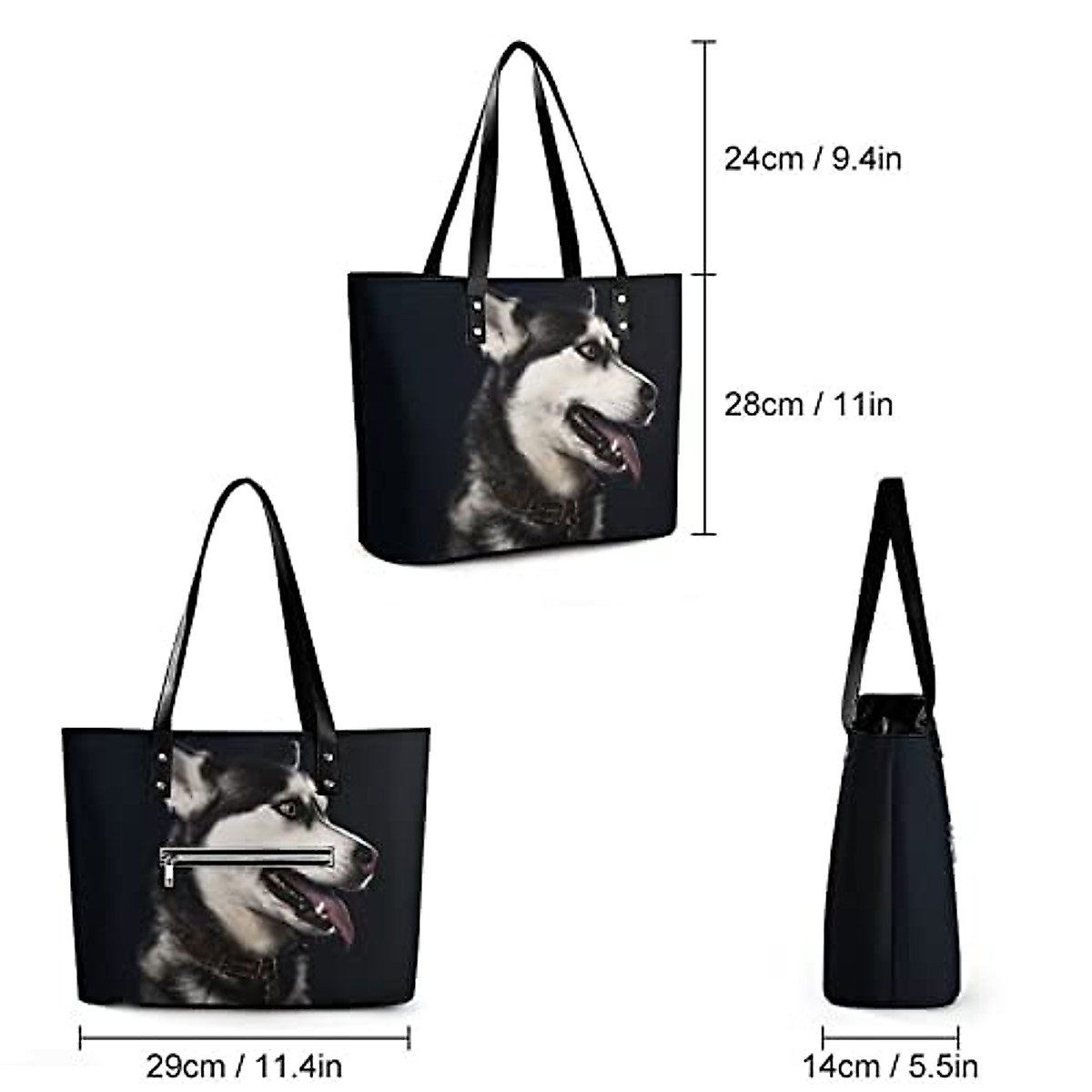 Womens Handbag Husky Dog Leather Tote Bag Top Handle Satchel Bags For Lady