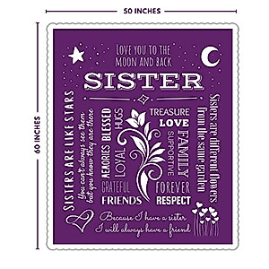 FILO ESTILO Sister Blanket, Birthday Gifts for Sister, Best Sister Ever Gifts with Words and Sayings of Love, Sister Birthday Gifts from Sister 60x50 Inches (Purple, Sherpa)