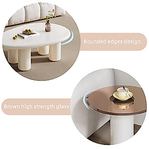 Guyii Nesting Coffee Table Set with 2 Stools, Combination Center Table with Irregular Coffee Table and Round Glass End Table, Modern Side Table for Living Room, Small Spaces, Easy to Assemble