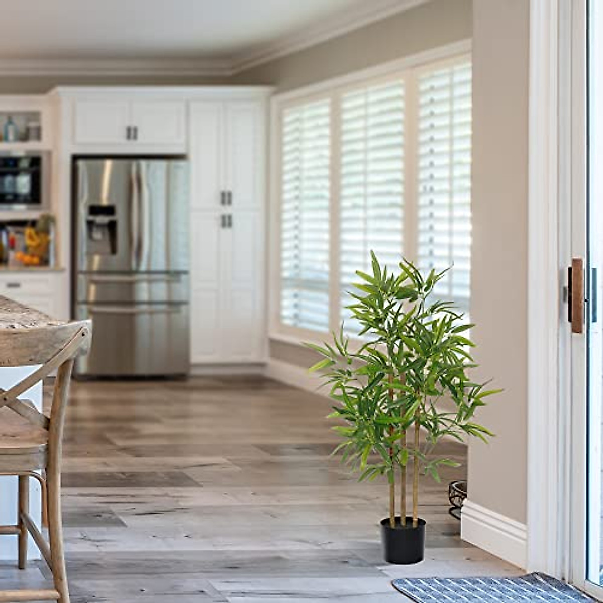 SOFTFLAME 3ft Bamboo Artificial Tree, Faux Bamboo Plant, Artificial Plant with 3 Trunks, Ideal for Home Office Indoor Decoration