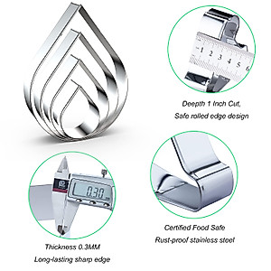 Teardrop/Raindrops Cookie Cutter Set Large - 5 Inch, 4 Inch, 3 Inch, 2 Inch -Water Drops Rose Flower Petal Cookie Cutters Molds - Stainless Steel