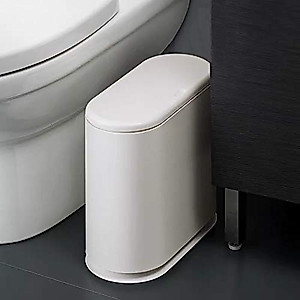 IEEK 10 Liter Rectangular Plastic Trash Can with Press Top Lid,White Modern Wastebasket Thin Trash Cans,2.4 Gallon Garbage Container Bin for Bathroom,Bedroom,Kitchen,Office and Powder Room
