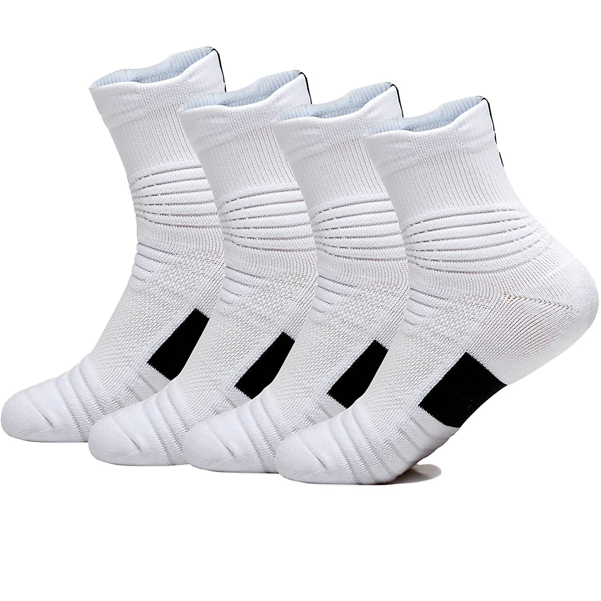 Yoknatt White Performance Ankle Athletic Socks Elite Youth Basketball Socks for Mens Womens Boys Crew Socks Cushioned Sports Running Cycling Compression Socks 4 Pack