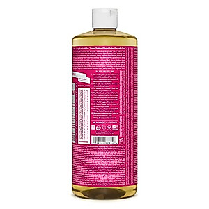 Dr. Bronner’s - Pure-Castile Liquid Soap (Rose, 32 ounce) - Made with Organic Oils, 18-in-1 Uses: Face, Body, Hair, Laundry, Pets and Dishes, Concentrated, Vegan, Non-GMO